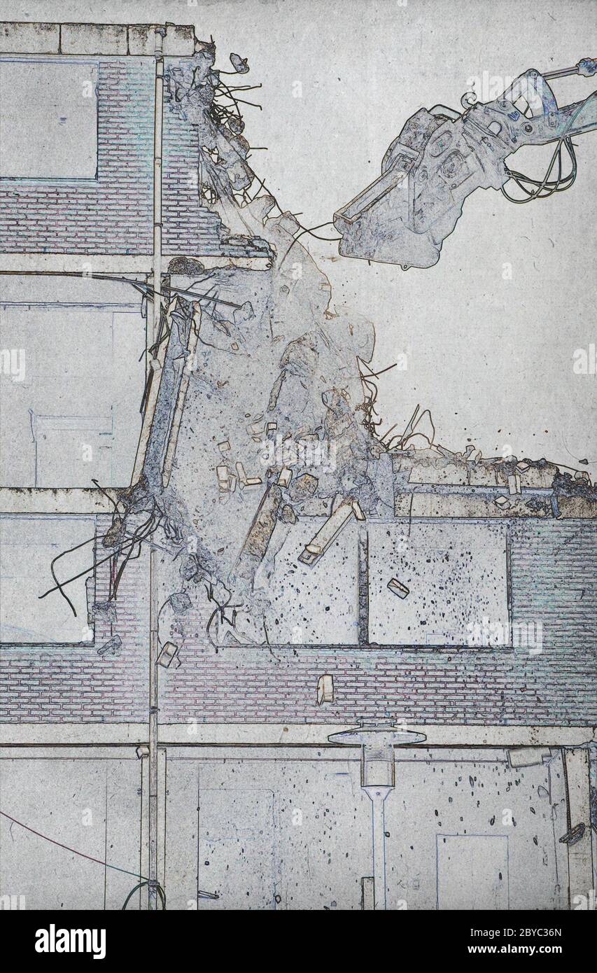 Drawing of the destruction of a block of flats Stock Photo - Alamy