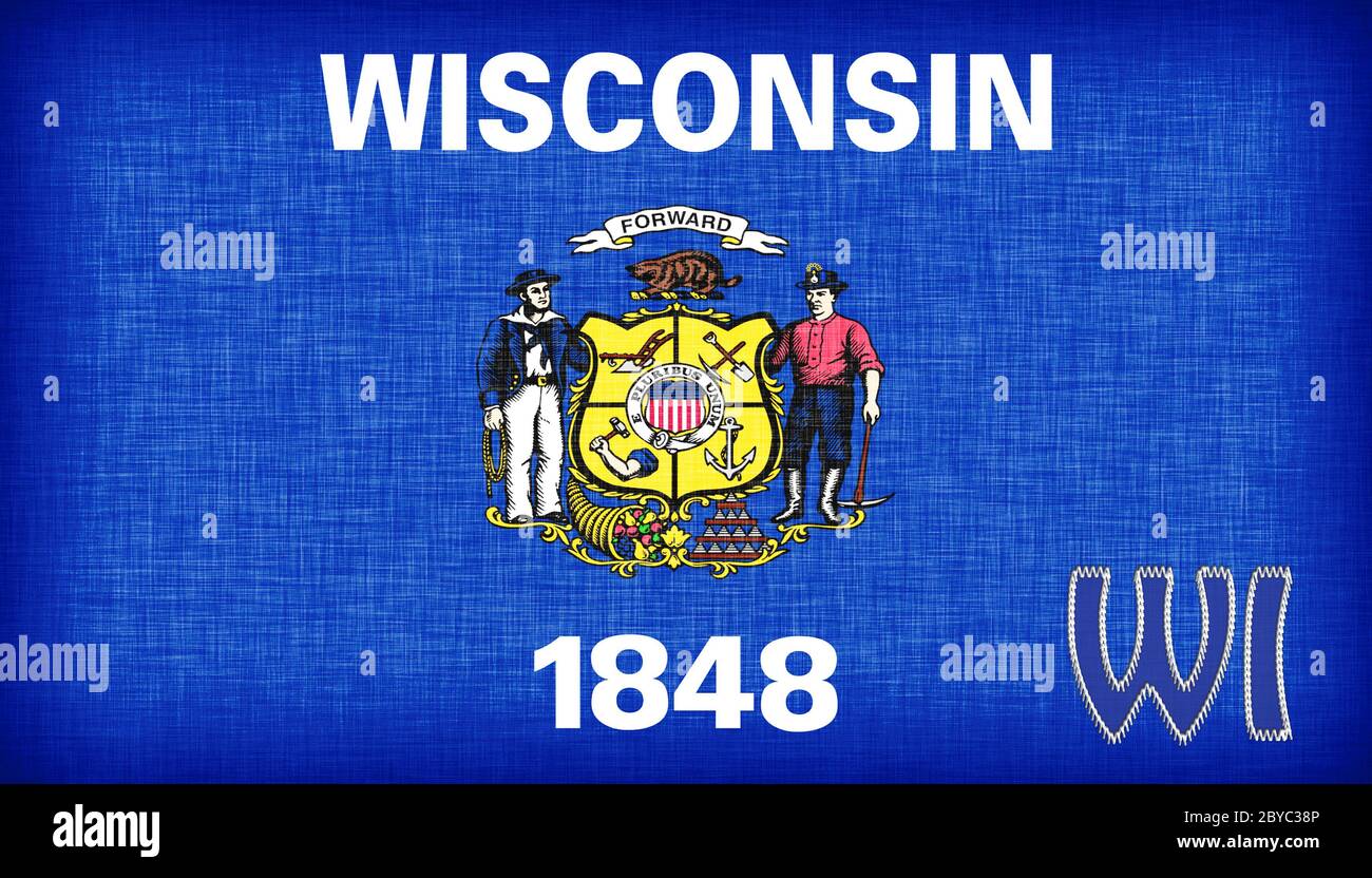 Linen flag of the US state of Wisconsin Stock Photo - Alamy