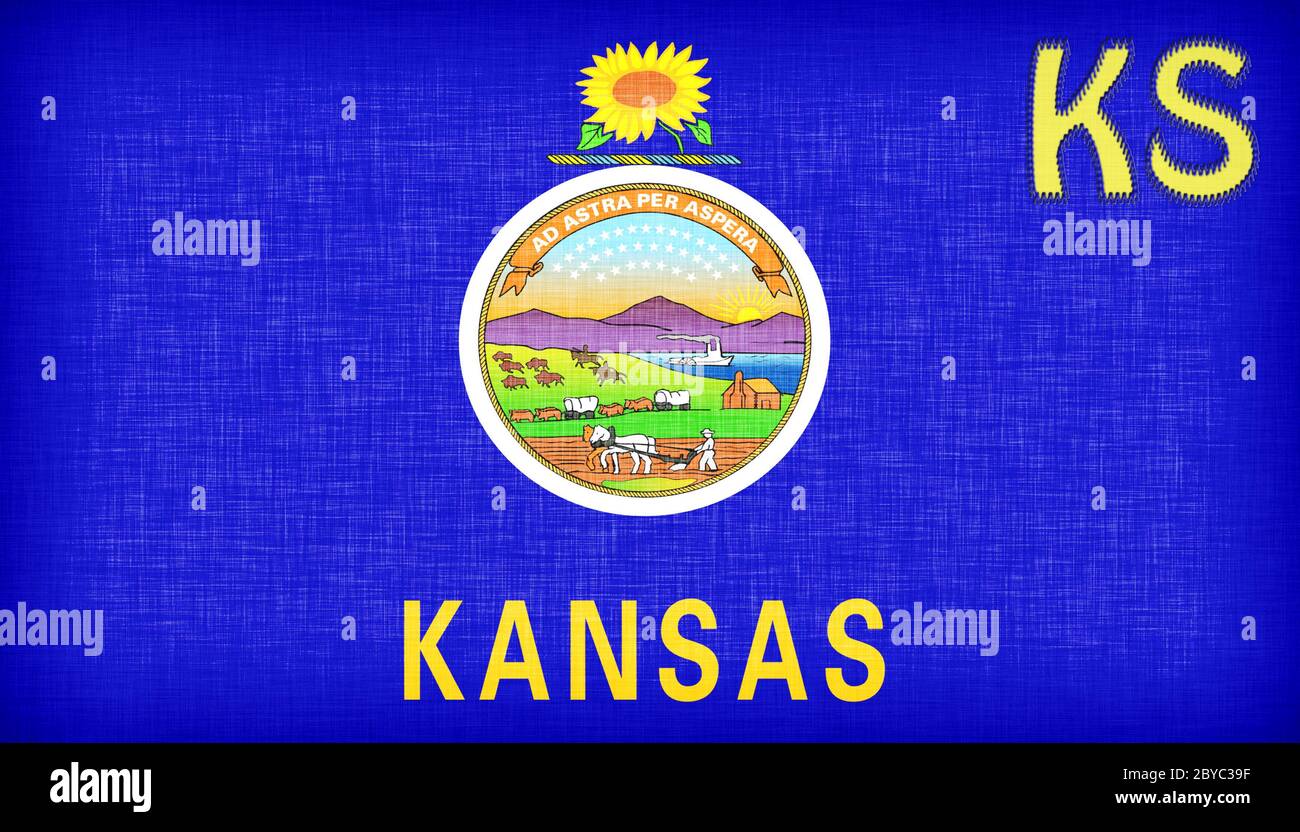 Linen flag of the US state of Kansas Stock Photo - Alamy