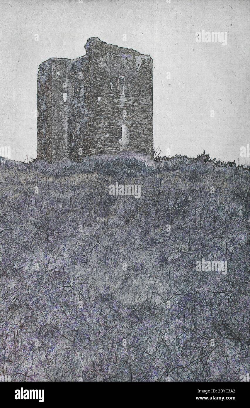 Drawing of a ruin of a castle Stock Photo - Alamy