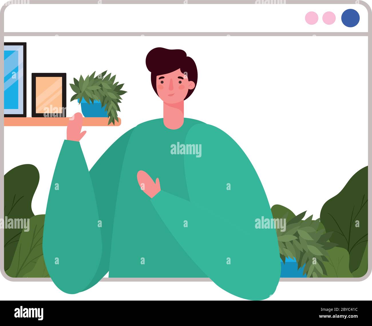 Man avatar on website in video chat design, Call online conference and ...