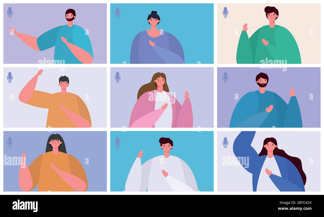 People avatars on websites frames in video chat design, Call online ...