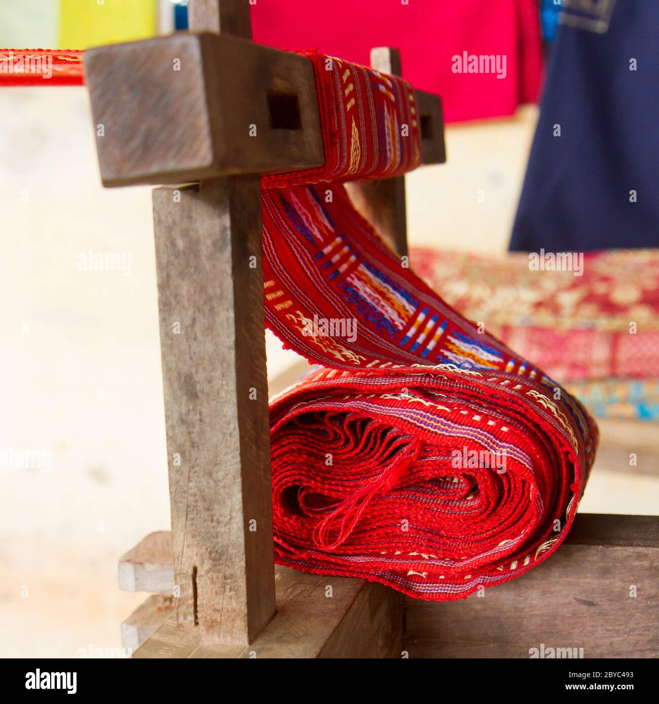 Handmade silk textile industry, silk scarf on a old machine Stock Photo ...