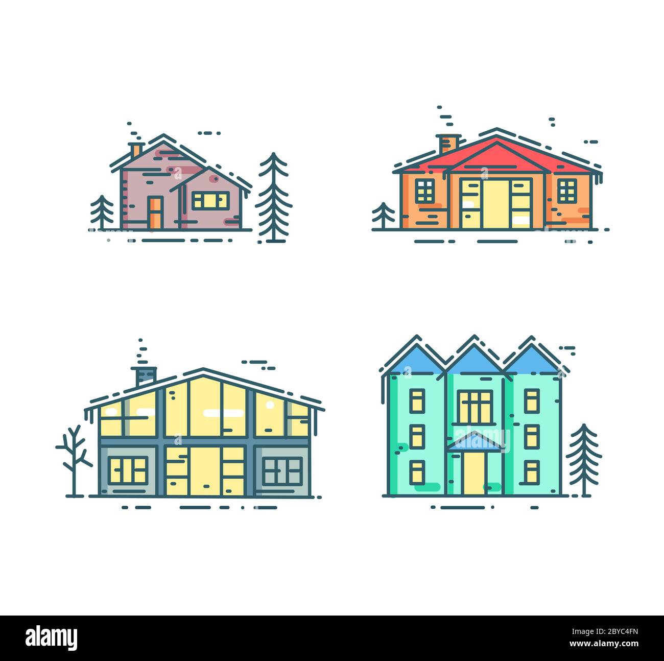 Colorful line houses icon set Stock Vector Image & Art - Alamy