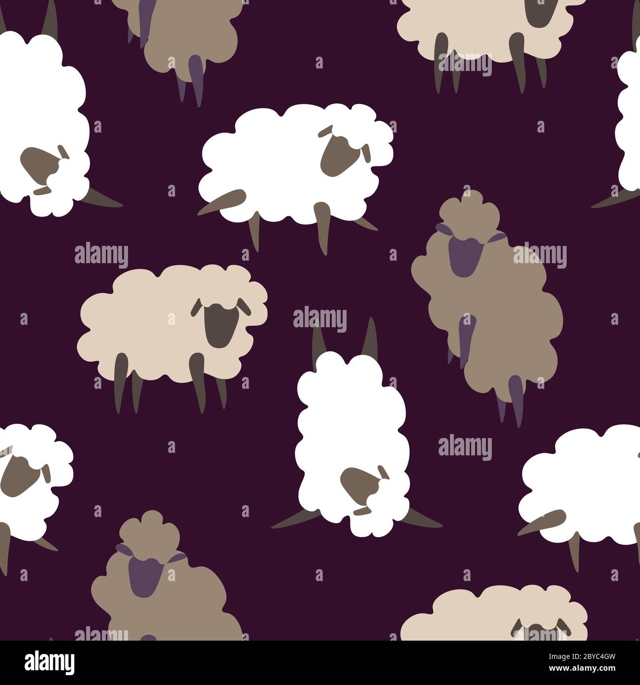 funny sheep in different poses seamless pattern on a purple background ...