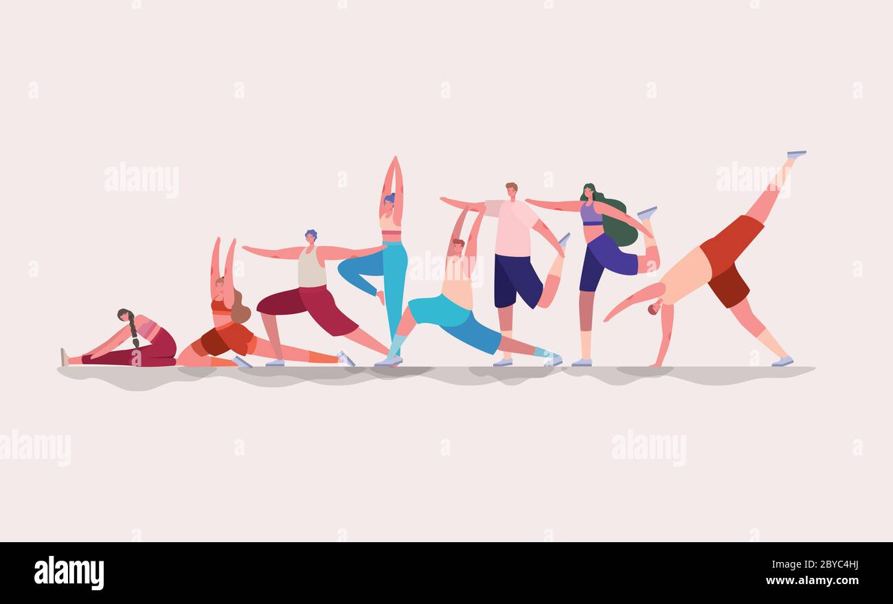 Women and men doing yoga and sport design, Gym sport bodybuilding ...
