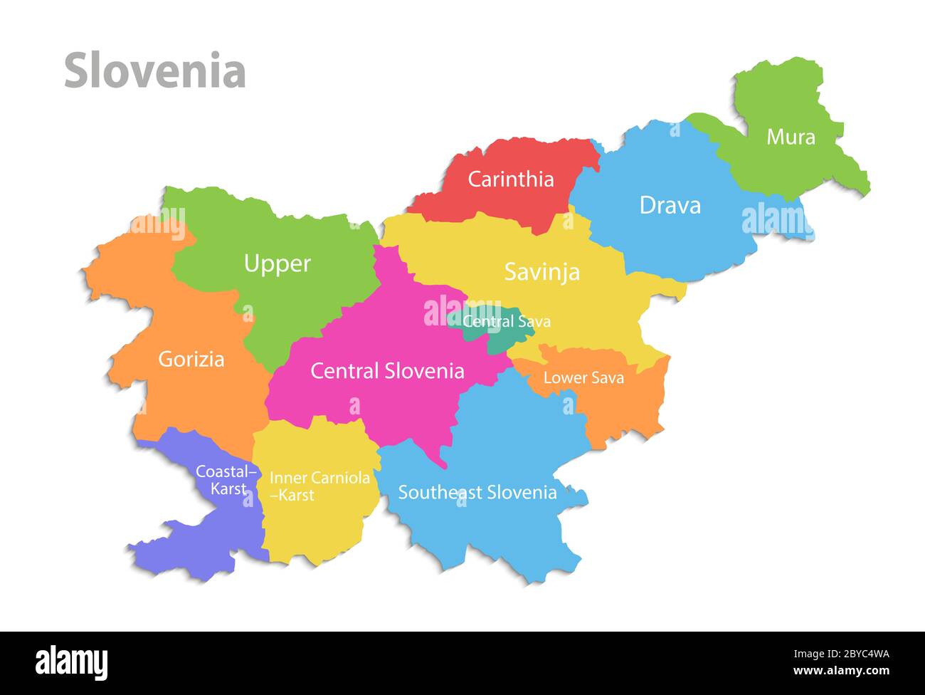 Slovenia map, administrative division, separate individual regions ...