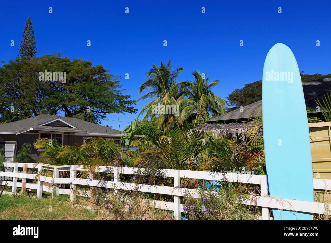Surfboard in fence,Lahaina, Maui Island, Hawaii, USA Stock Photo - Alamy