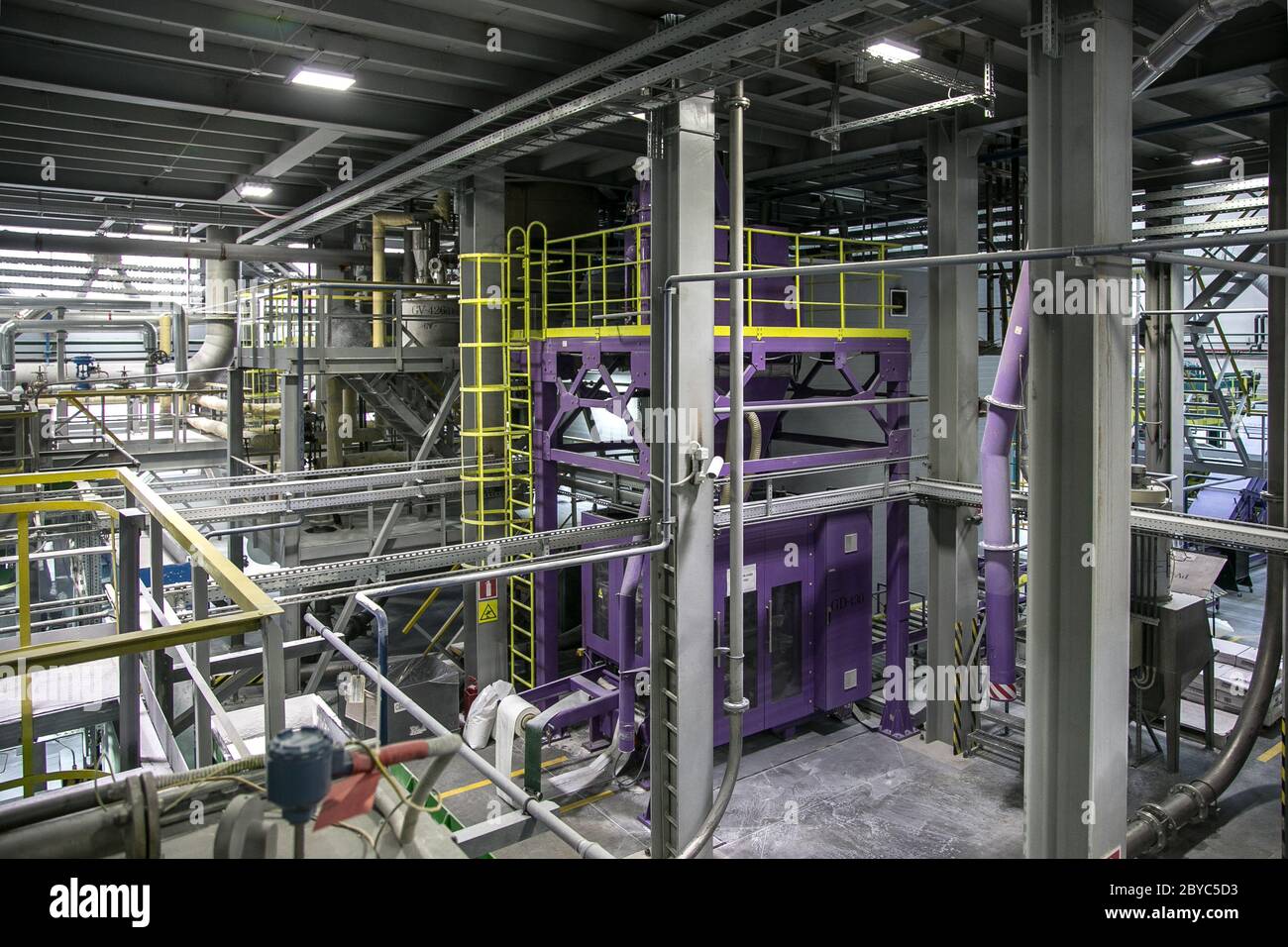 Chemical factory production line. Chemical polymer factory. Production ...