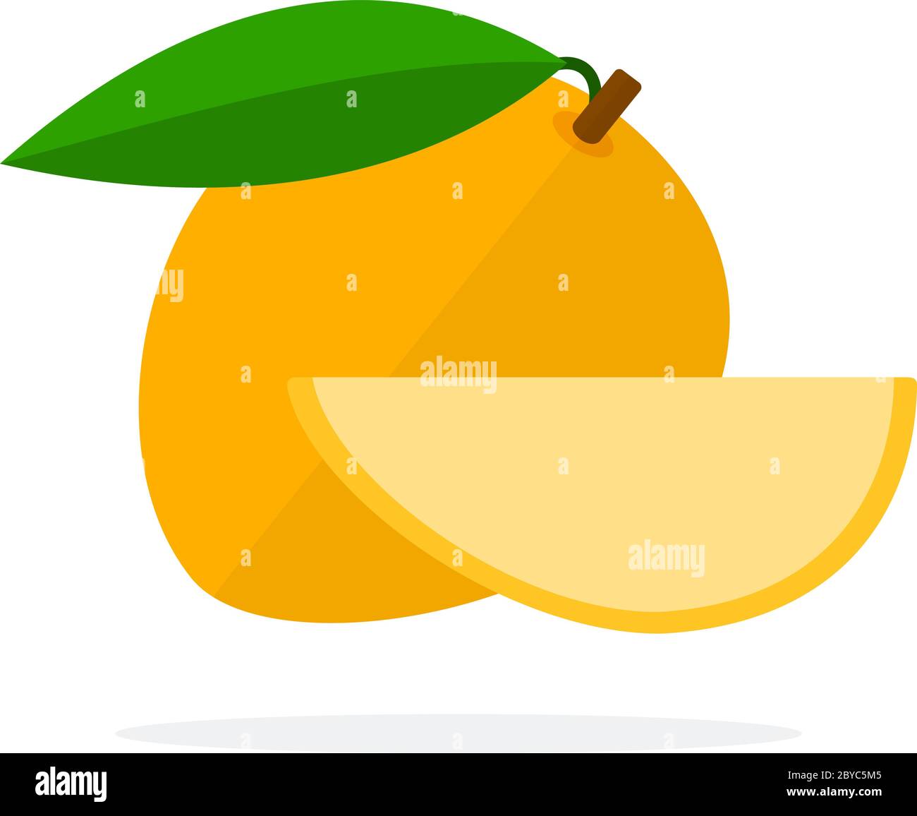 Yellow mango with leaf and slice of mango flat isolated Stock Vector ...