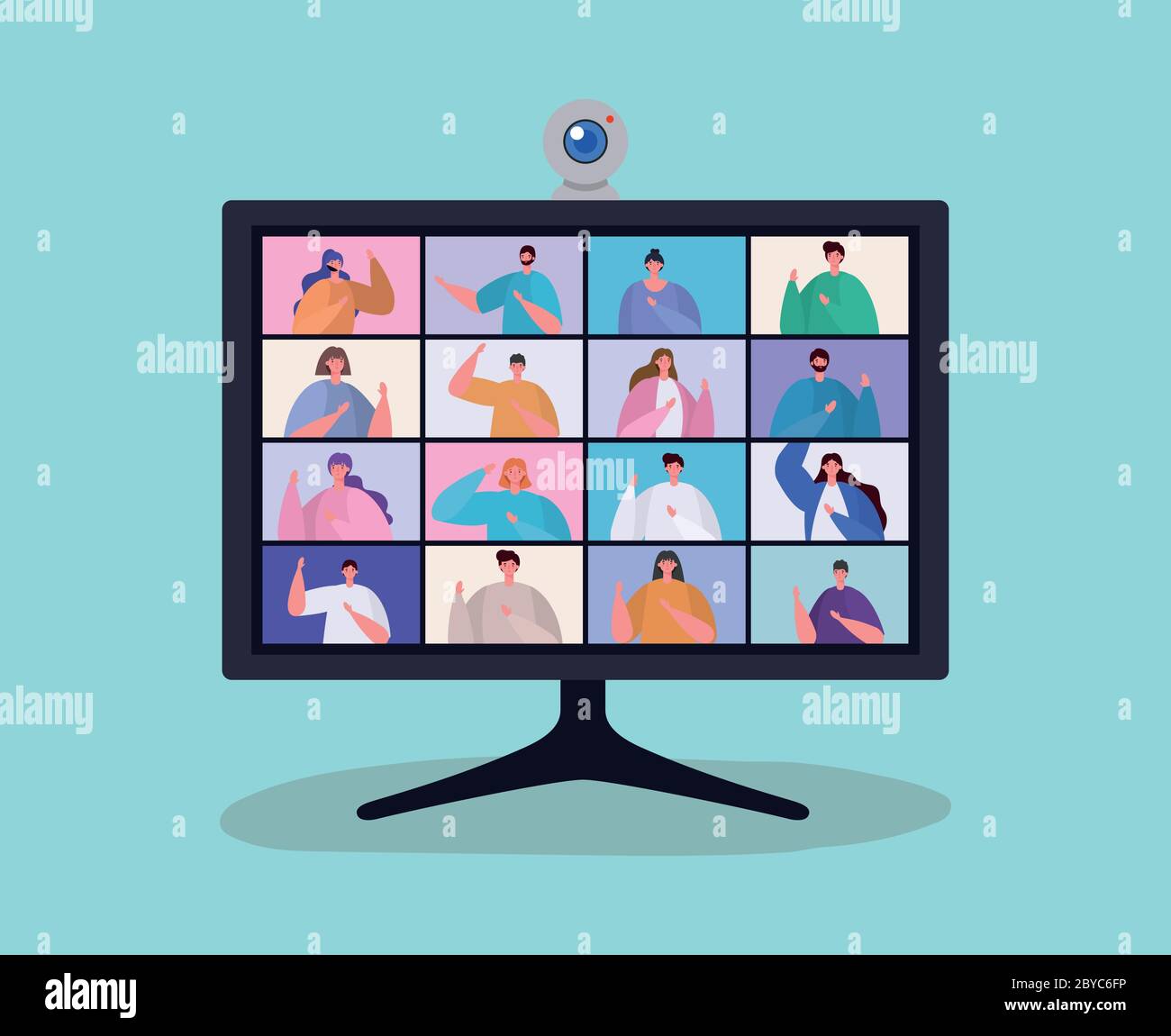 People avatars on computer in video chat design, Call online conference ...