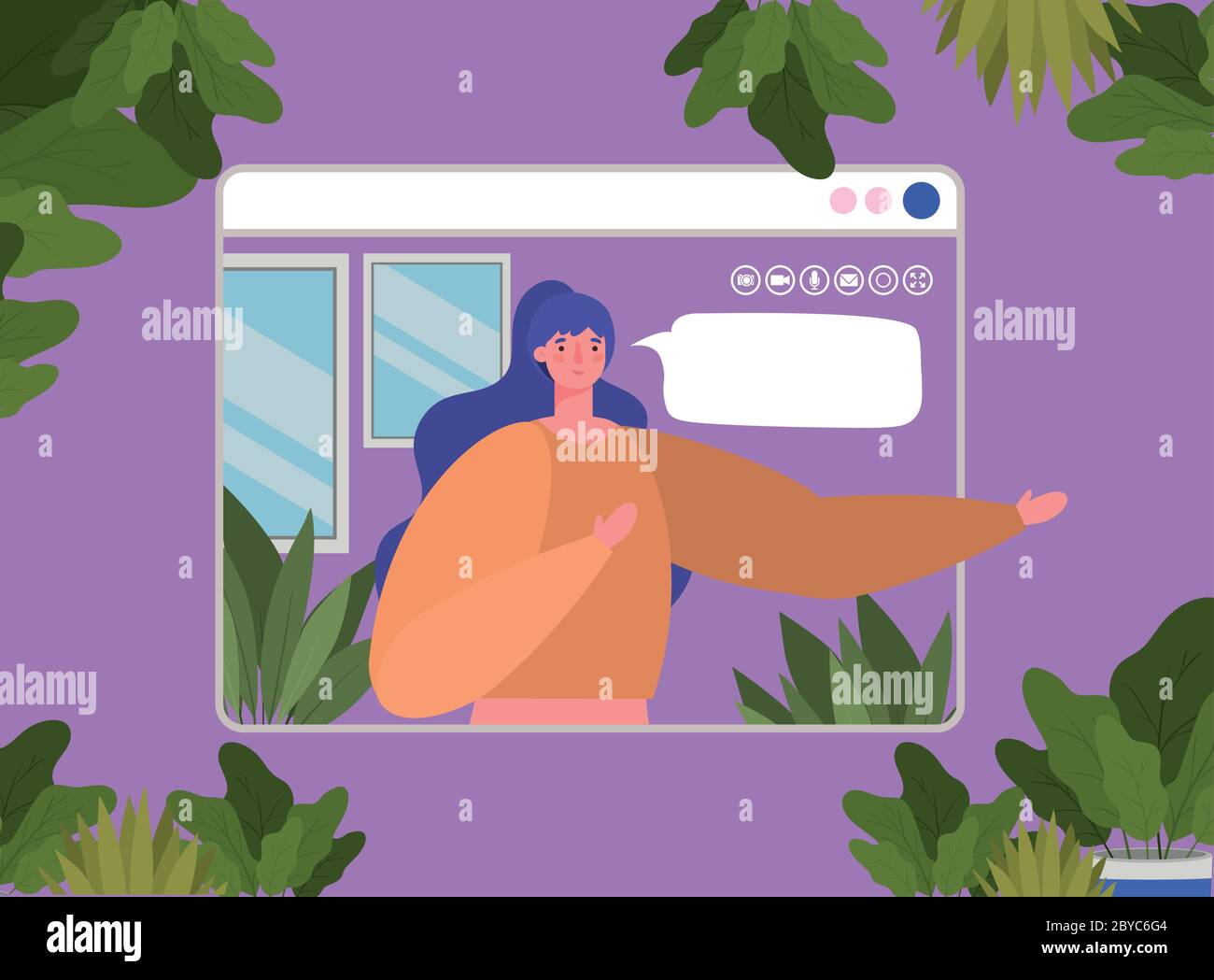 Woman avatar with bubble on website in video chat design, Call online ...