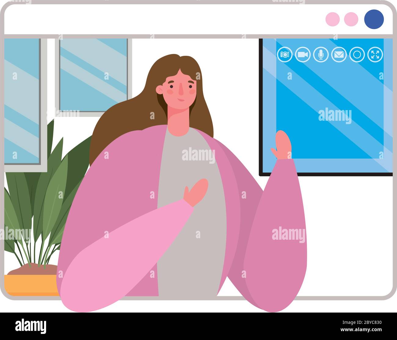 Woman avatar on website in video chat design, Call online conference ...
