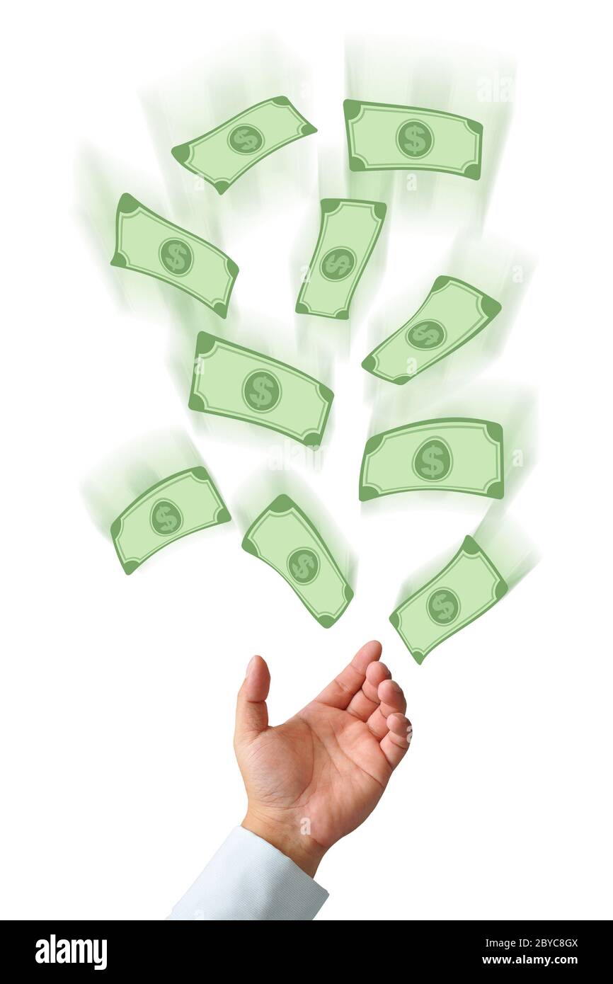 Hand and falling money Stock Photo - Alamy