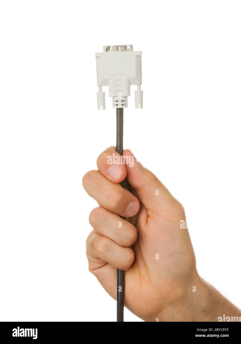 Hand holding a cable used for computers, isolated Stock Photo - Alamy