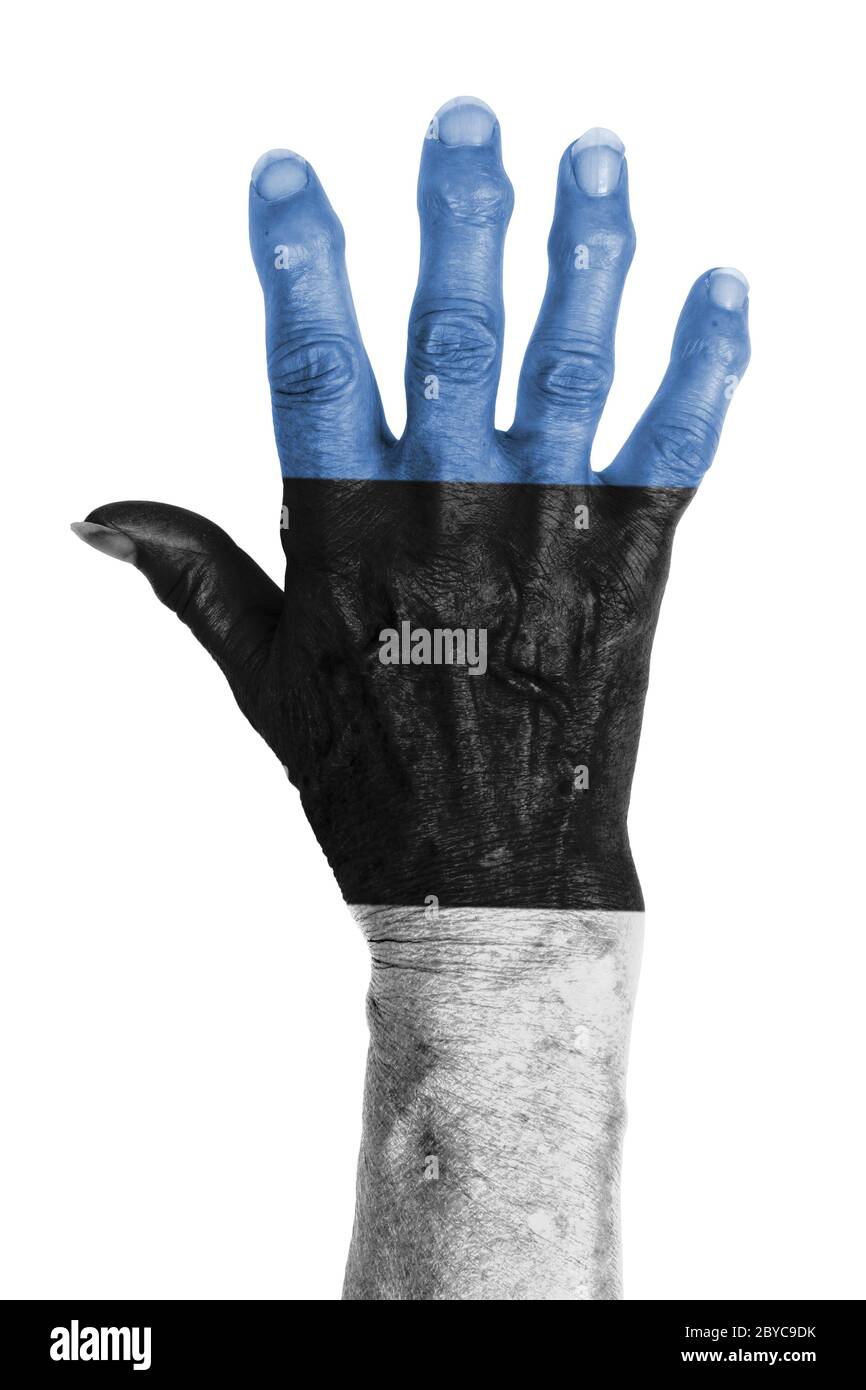 Old hand with flag, European Union, Estonia Stock Photo - Alamy