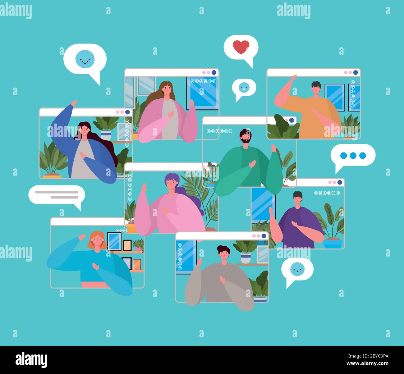 People avatars on websites frames in video chat design, Call online ...