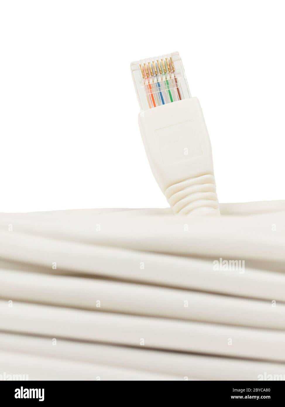 Close-up of a white RJ45 network plug Stock Photo - Alamy