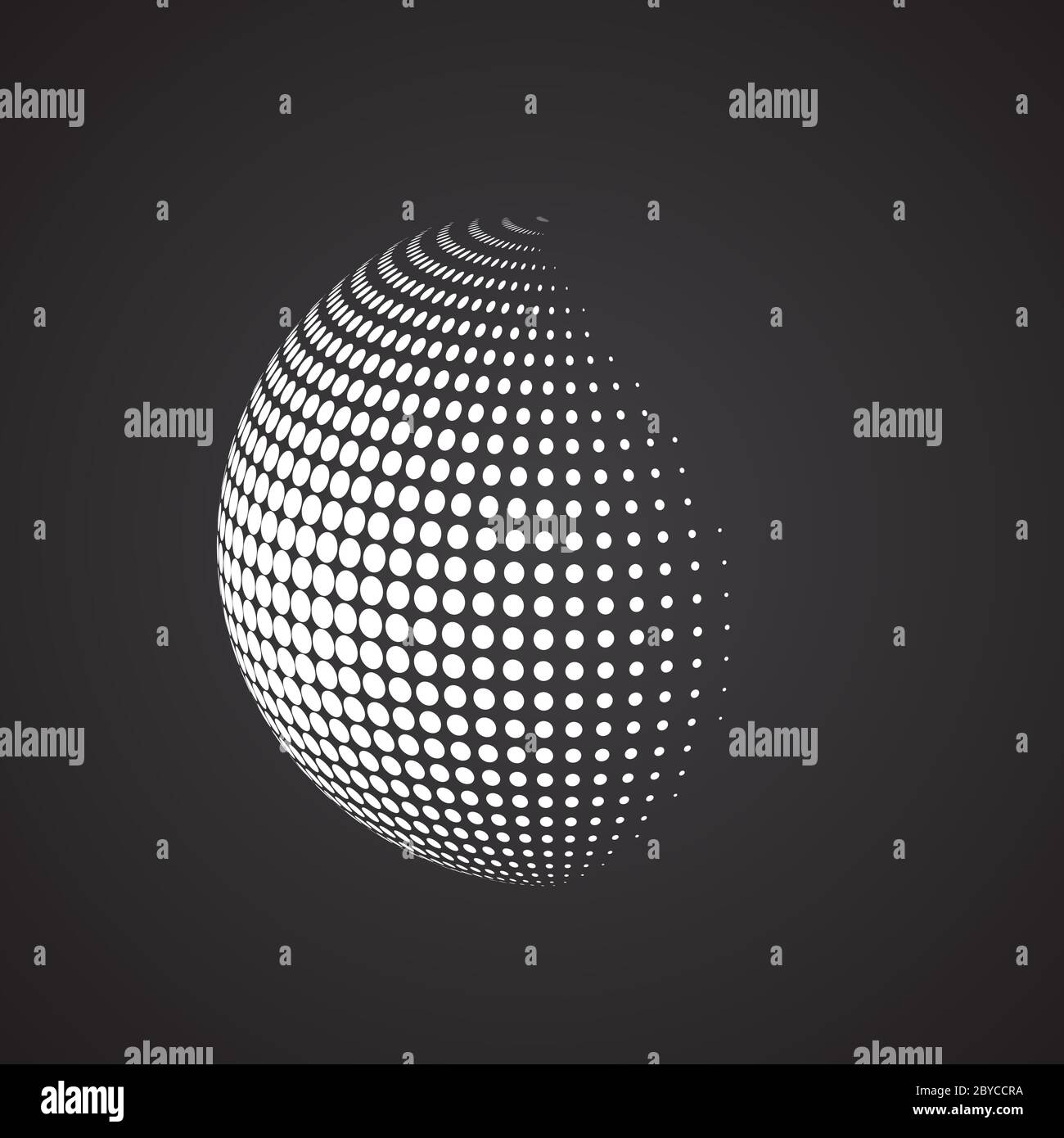 Halftone sphere. Isolated abstract earth logo white color on bla Stock ...