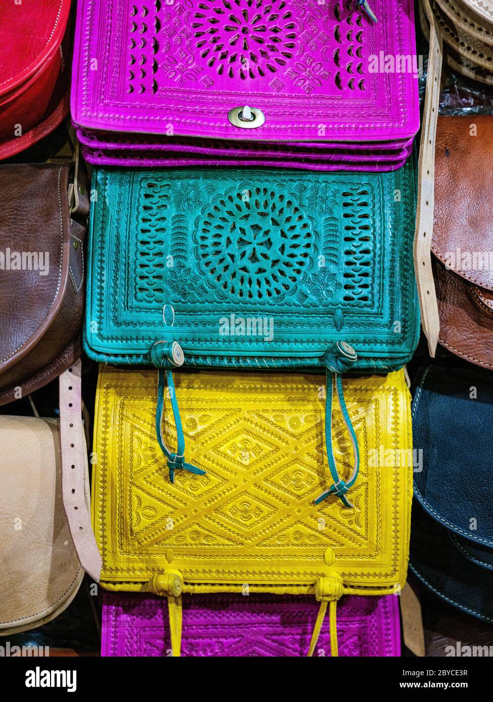 Moroccan leather bag in fez hi-res stock photography and images - Alamy