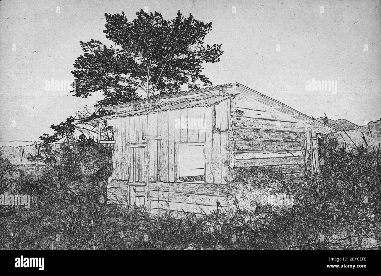 Drawing of a small barn Stock Photo - Alamy