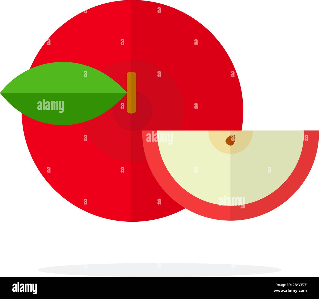 Red apple with a leaf and a piece of apple top view flat isolated Stock ...