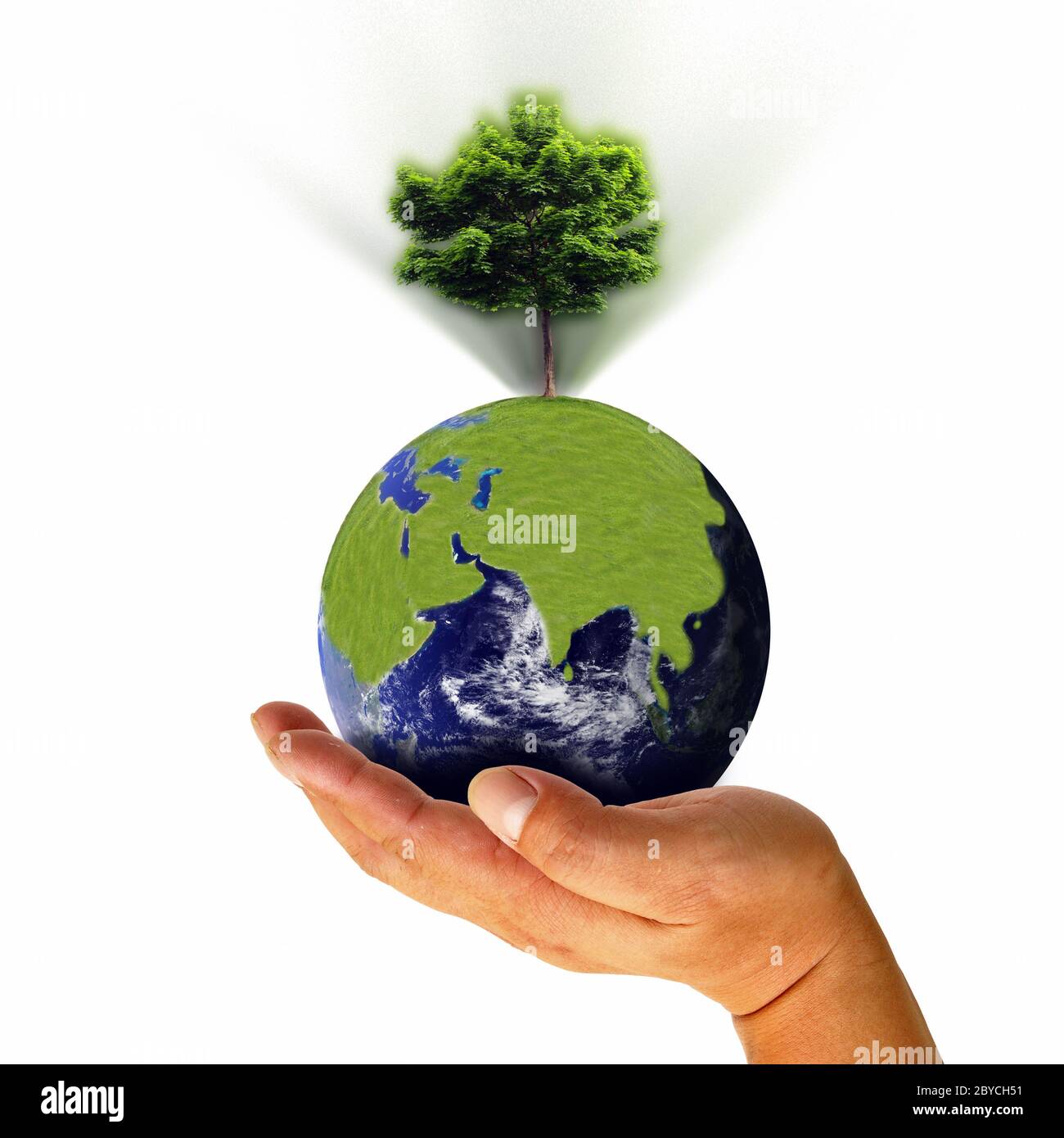 Earth with tree in hand Stock Photo - Alamy