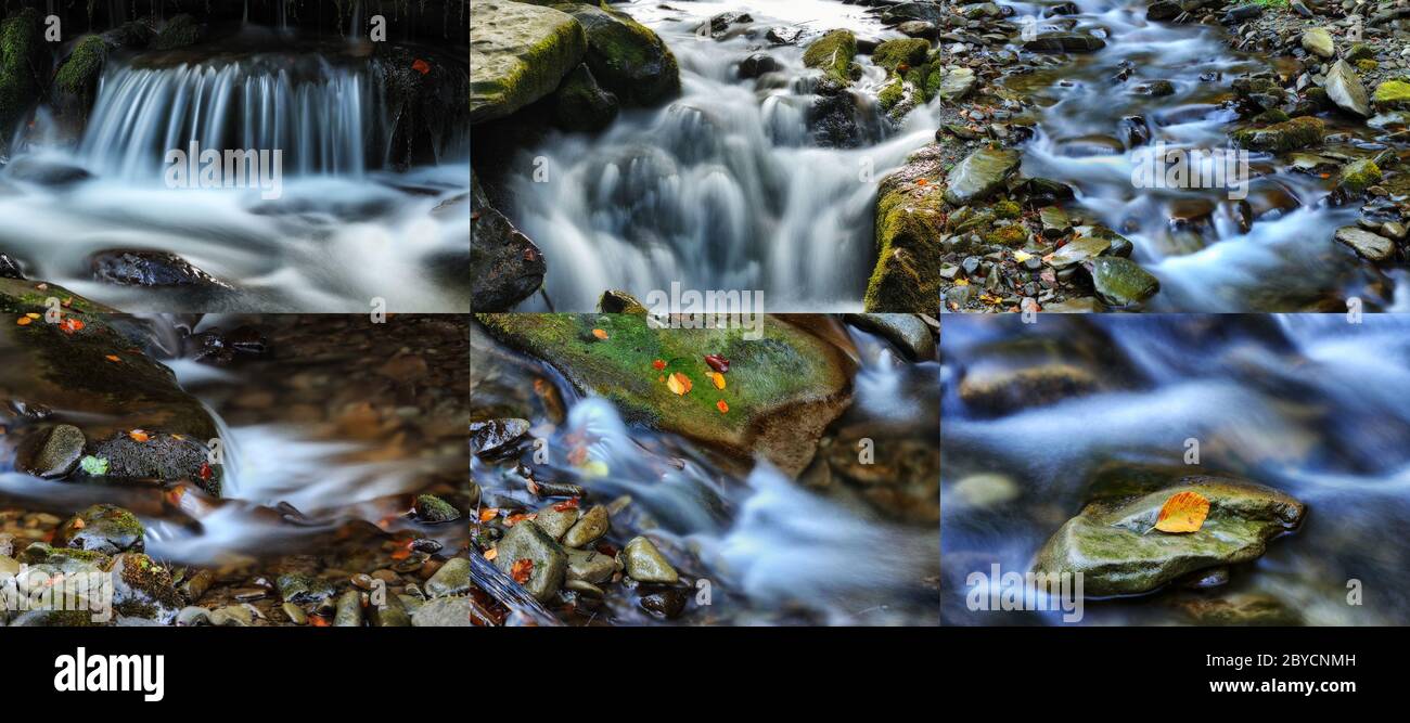 collage of photos of waterfalls. Collection Of Autumn Photographs Stock ...