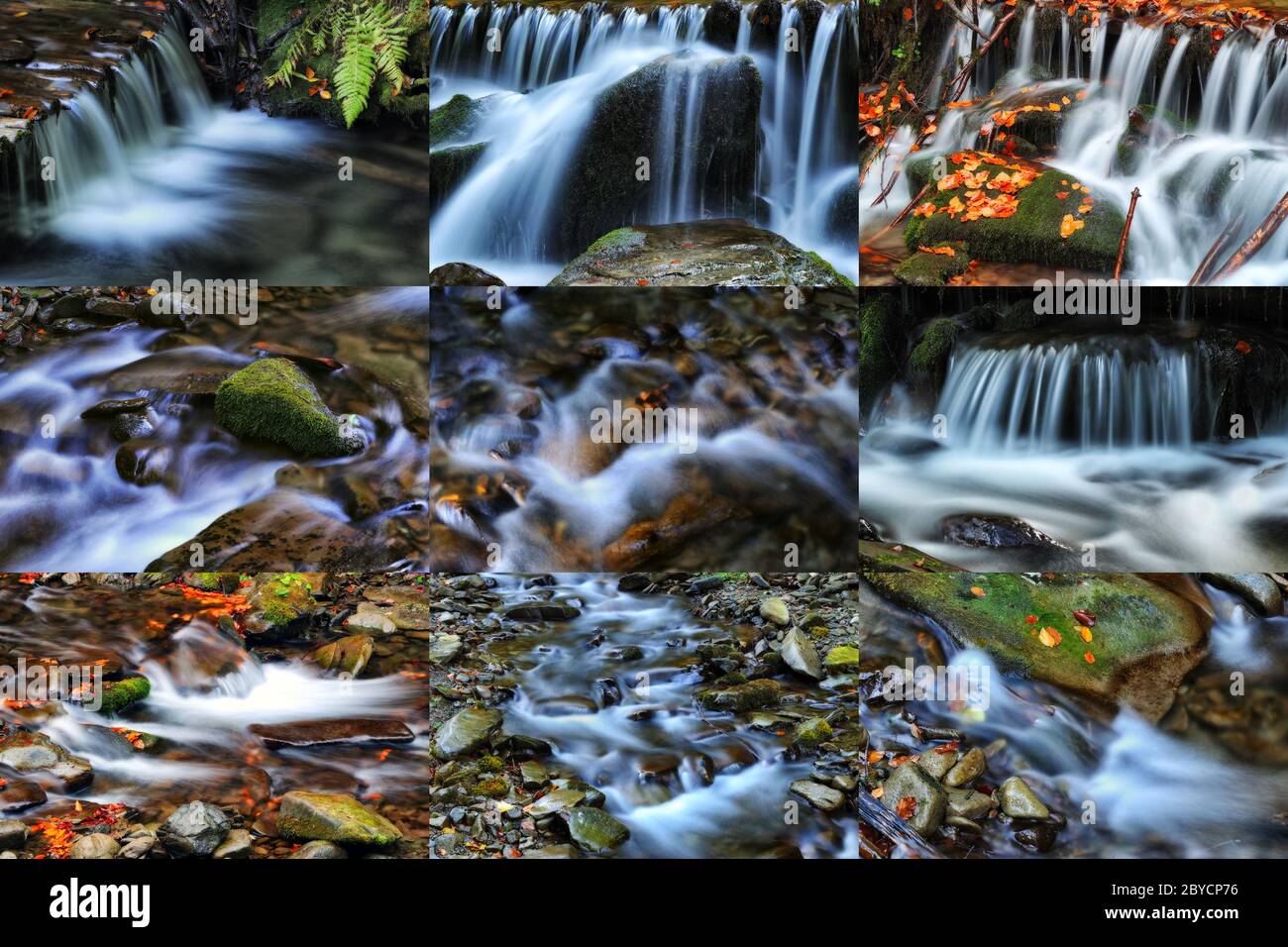 collage of photos of waterfalls. Collection Of Autumn Photographs Stock ...