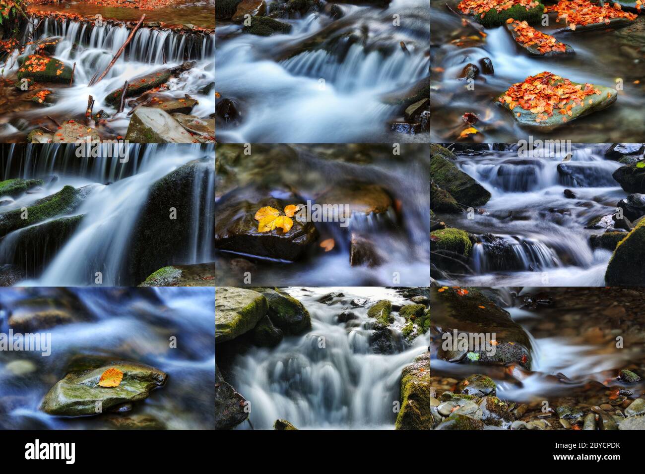 collage of photos of waterfalls. Collection Of Autumn Photographs Stock ...