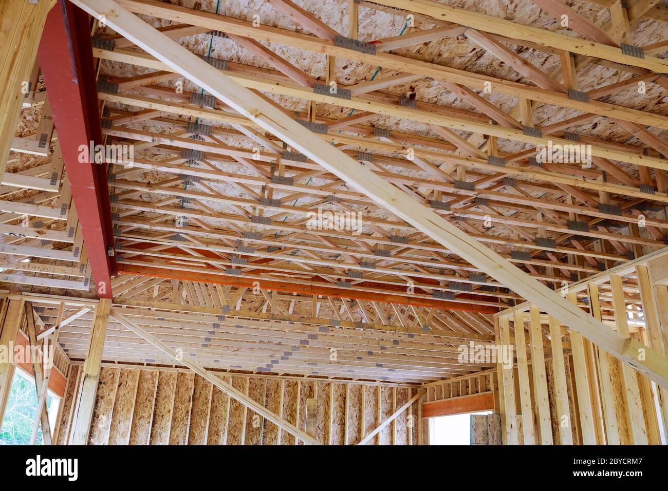 Framing home unfinished wood building or a house under construction ...