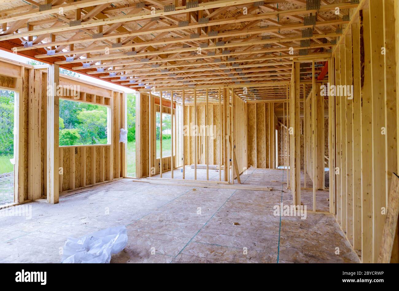 Framing of beams house on of new home under construction Stock Photo ...