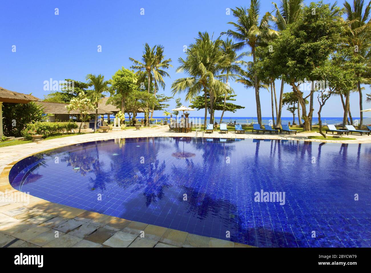 Pool, ocean, palm trees. Indonesia. Bali Stock Photo - Alamy