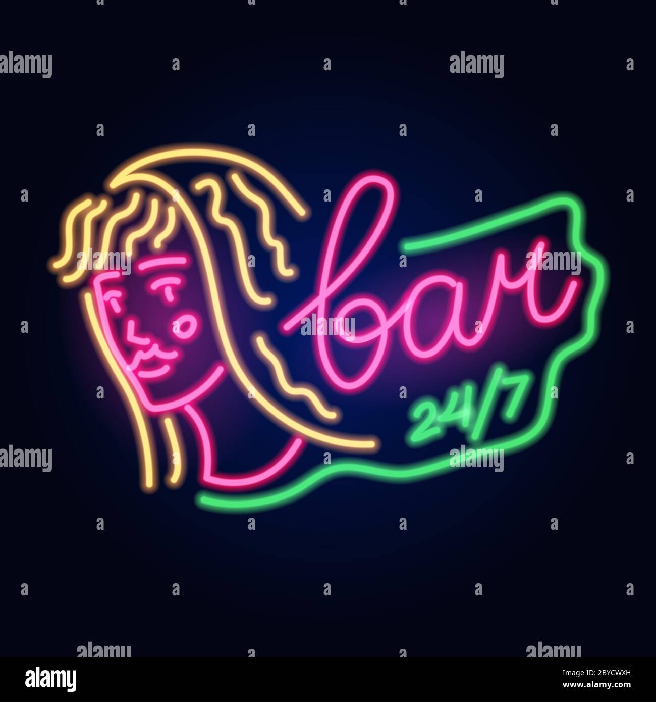 Neon Girl in glasses. Fashion sign. Night light signboard, Glowing ...