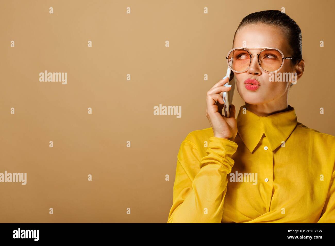 Closeup portrait of attractive caucasian business lady wearing colorful ...
