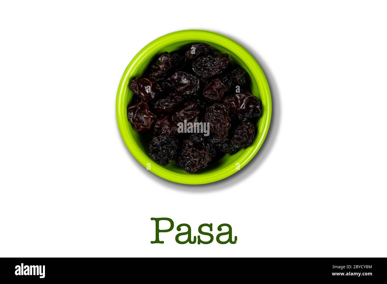 Green Bowl with culinary ingredients Pass grape (text in Spanish) on ...