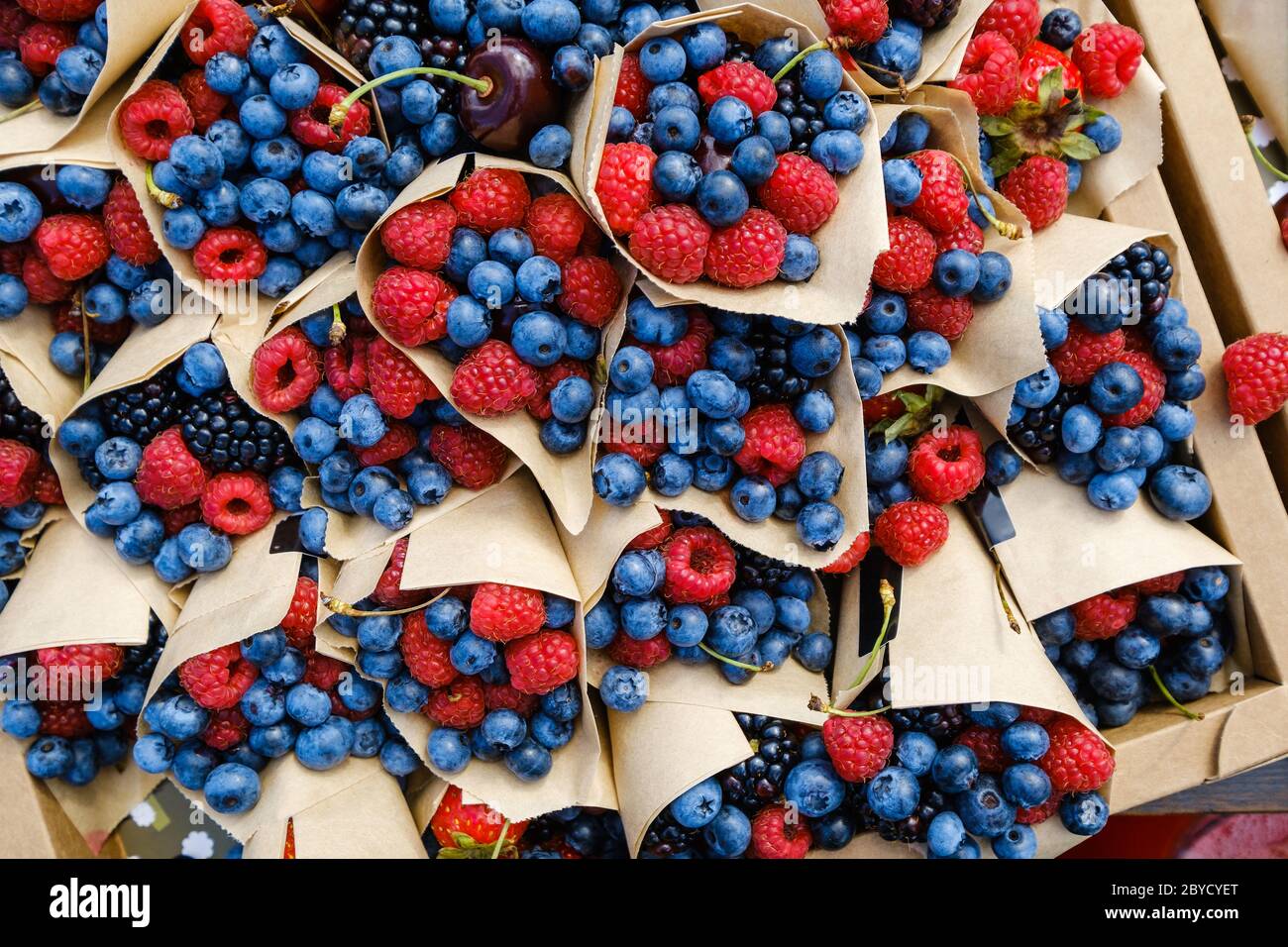 fresh and tasty blueberry and raspberry mixed in portions packed in ...