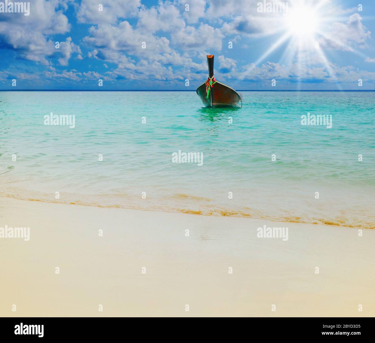 Longtail boat on the sea tropical beach Stock Photo - Alamy