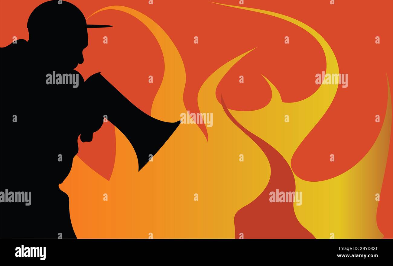 Man Yelling in Megaphone with Flame Background Illustration Vector ...