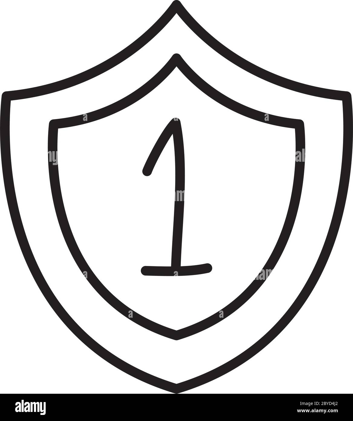 shield with number one icon over white background, line style, vector ...