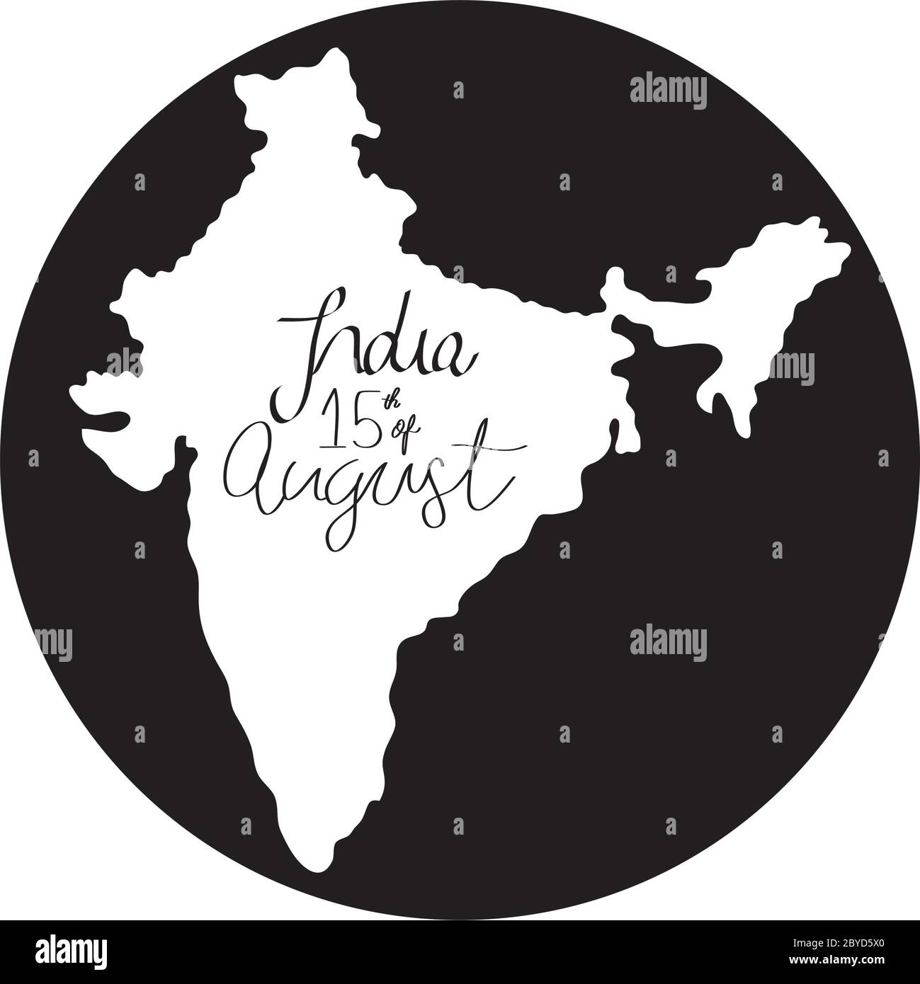 Earth planet with India independence day lettering design over white ...
