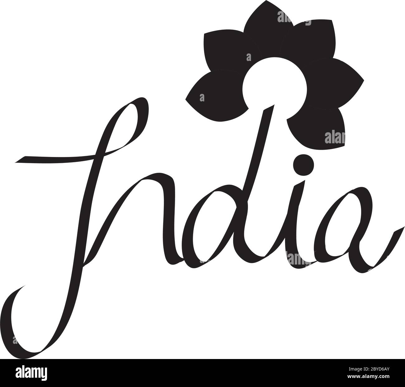 India Hand lettering design with decorative flower over white ...