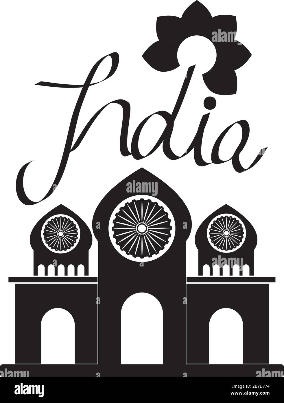 India Hand lettering design with decorative flower and taj mahal icon ...