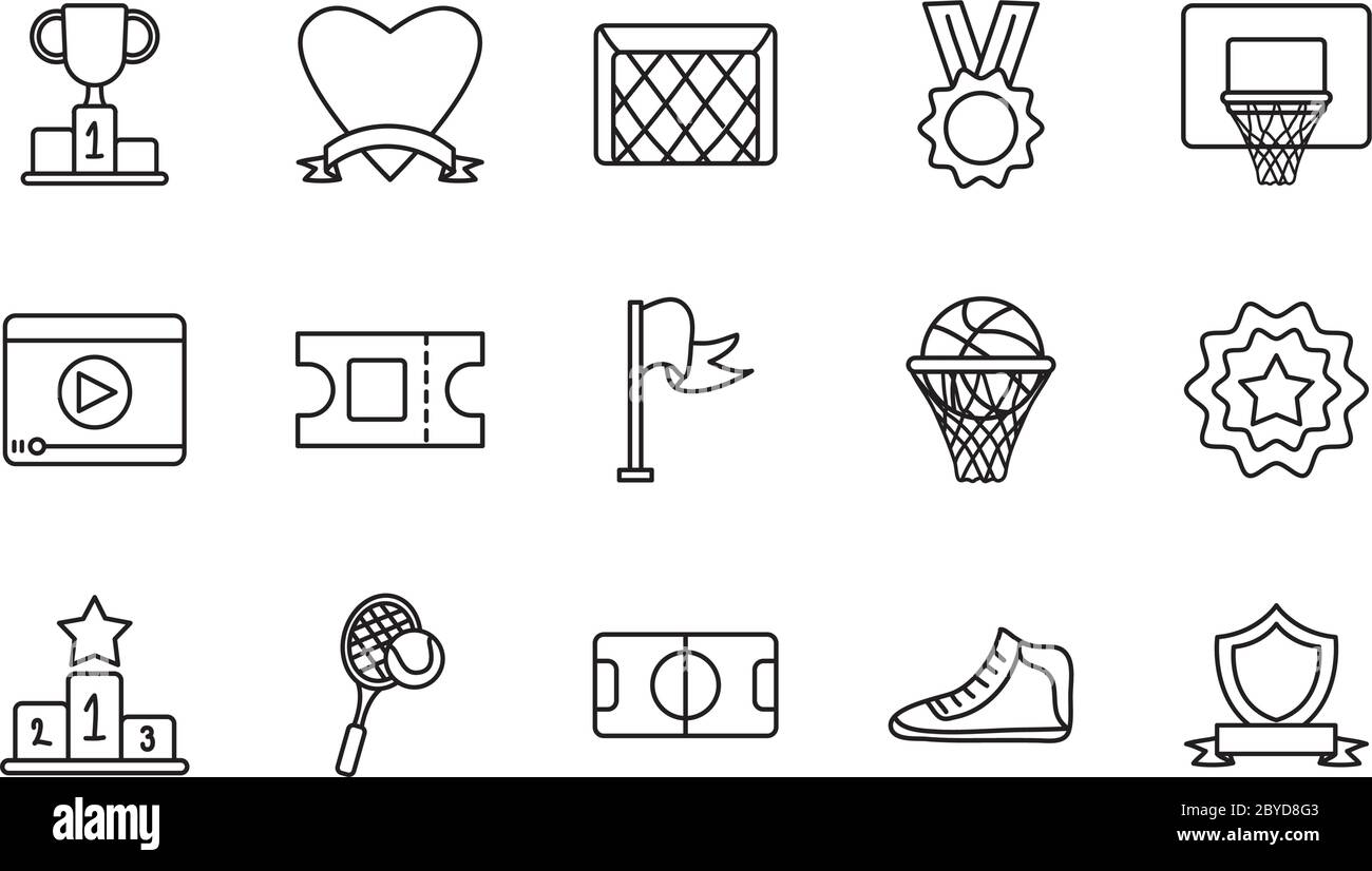soccer field and game event icon set over white background, line style ...