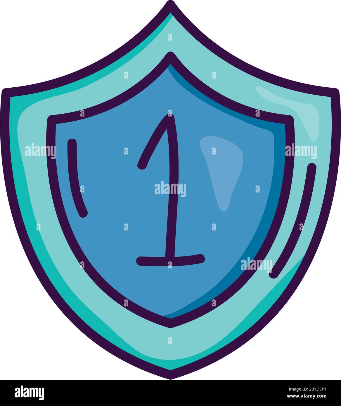 shield with number one icon over white background, line color style ...
