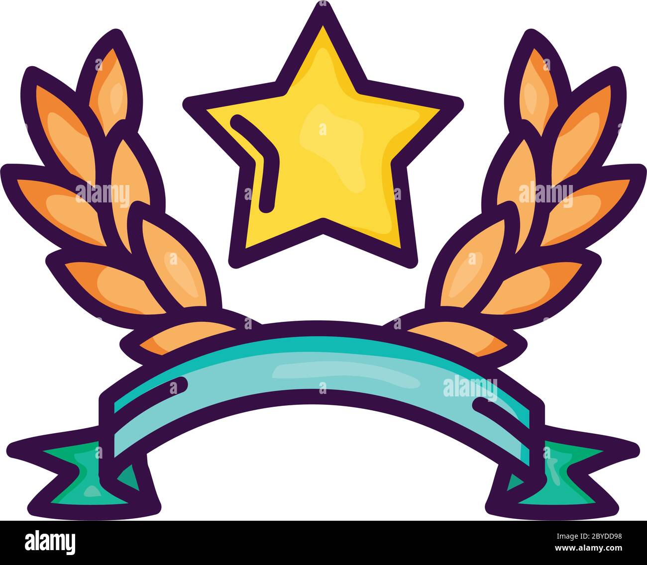 champion wreath with decorative ribbon and star over white background ...