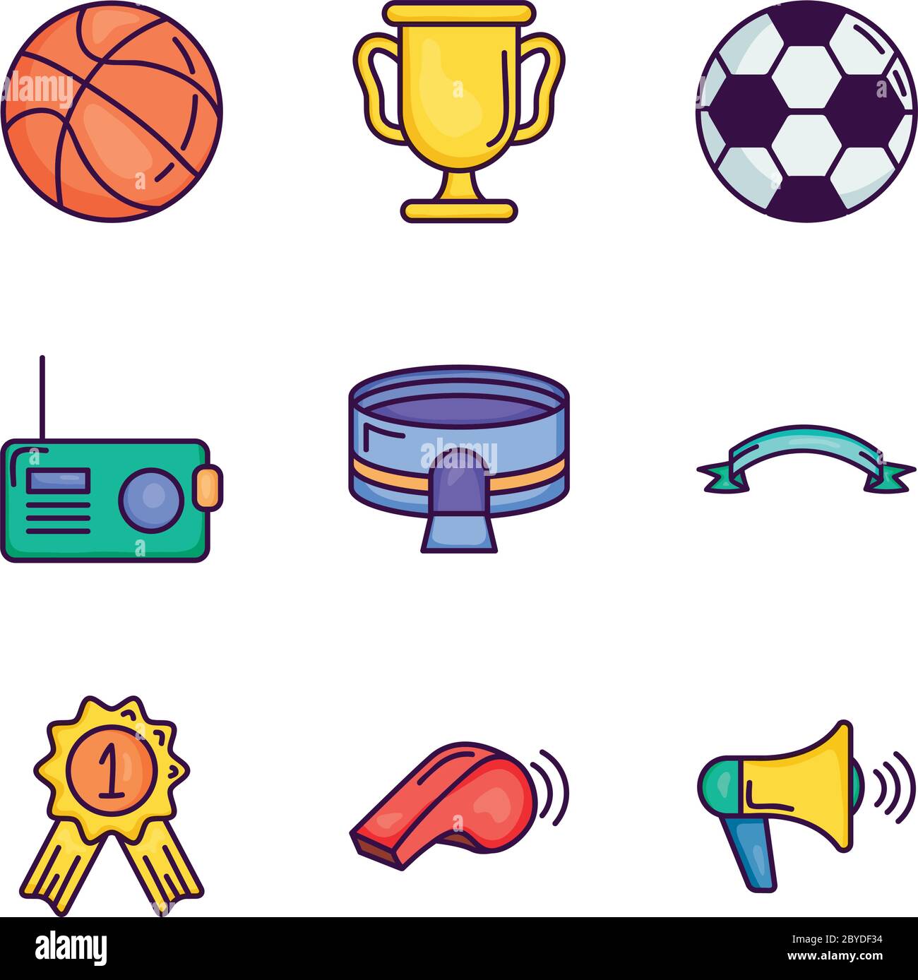 trophy cup and game event icon set over white background, line color ...