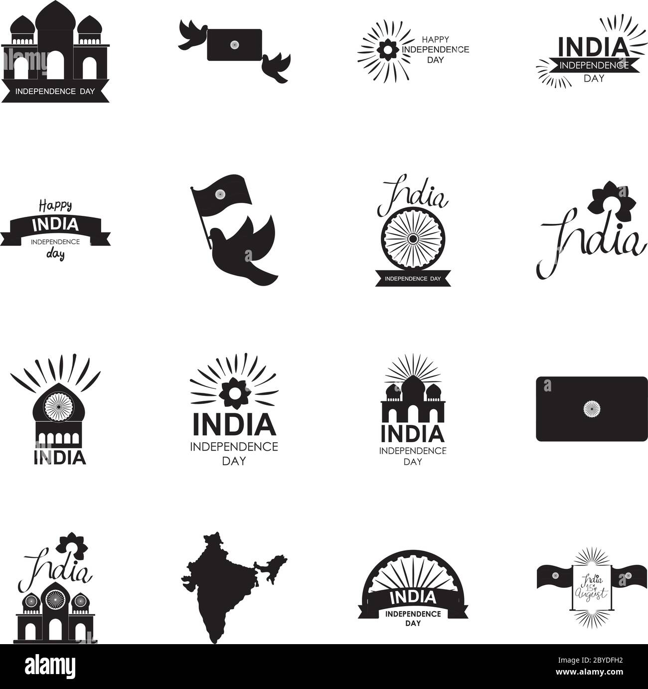 india map and india independence day icon set over white background ...