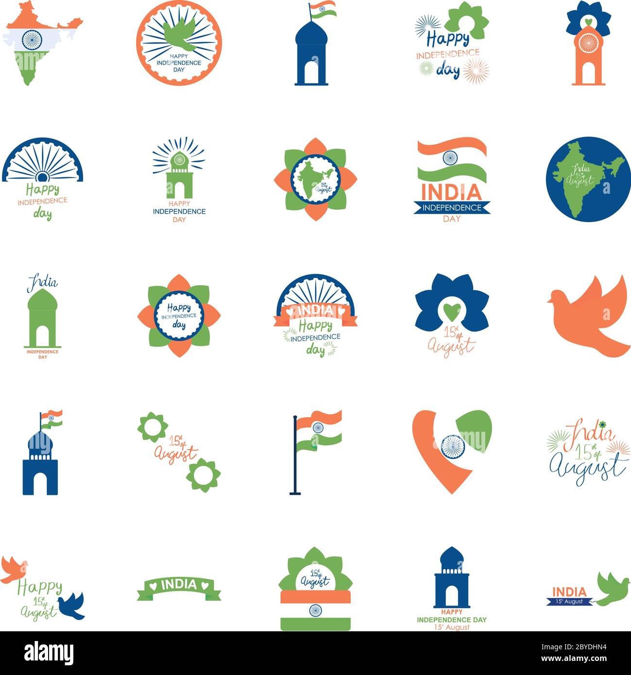 earth planet and India independence day icon set over white background ...