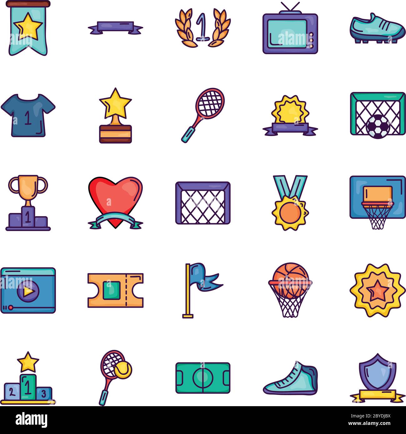 retro television and game event icon set over white background, line ...